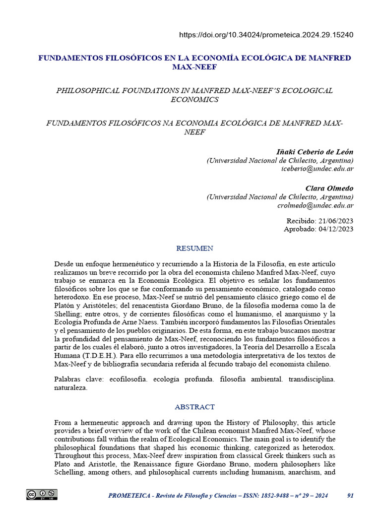 Philosophical Foundations in Manfred Max-Neef'S Ecological Economics ...