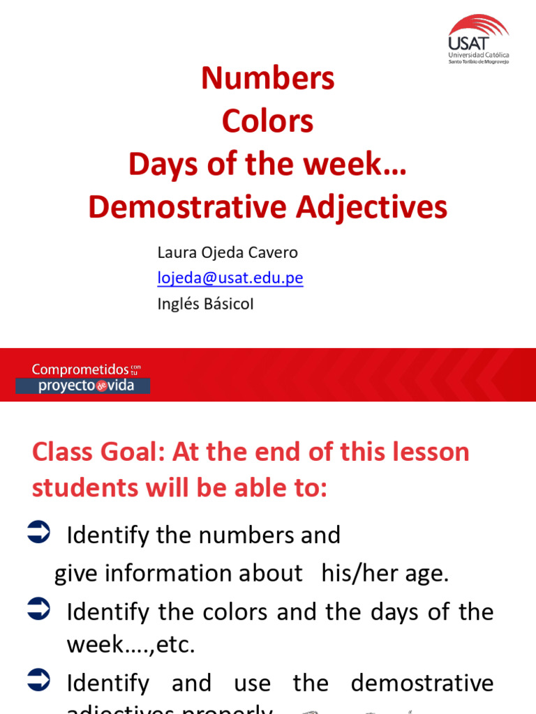 5- Numbers,Colors, Days of the Week....Demostrative Adjectives. | PDF