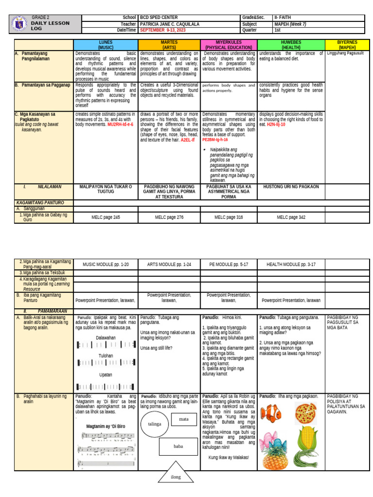 Q1 DLL Mapeh2 Week-7-2 | PDF