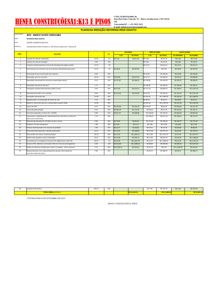 Medicao Rede Esgoto Centro Comercial Bos Boituva - Henfa Bos | PDF
