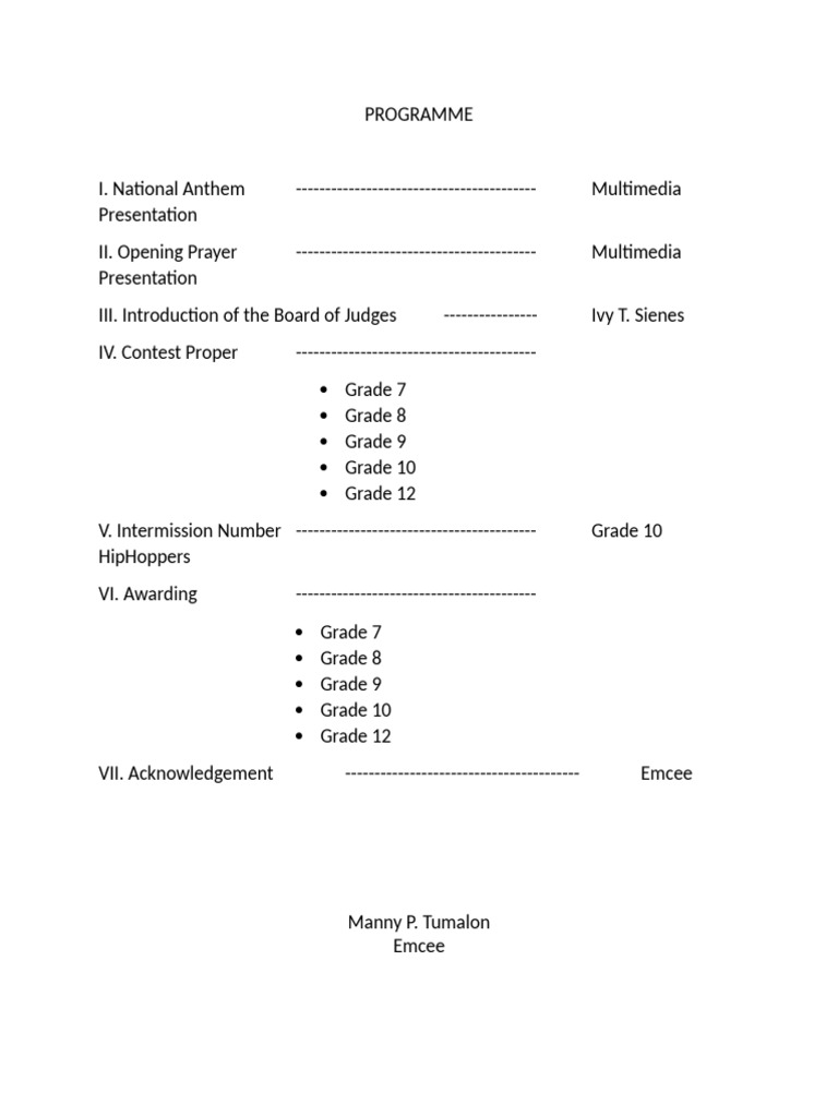 PROGRAMME for MAPEH DANCE COMPETITION 2024 | PDF