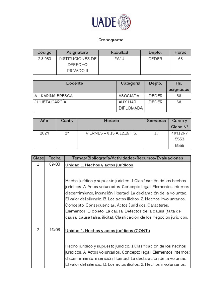 Cronograma PRIVADO II. 2C 2024 | PDF