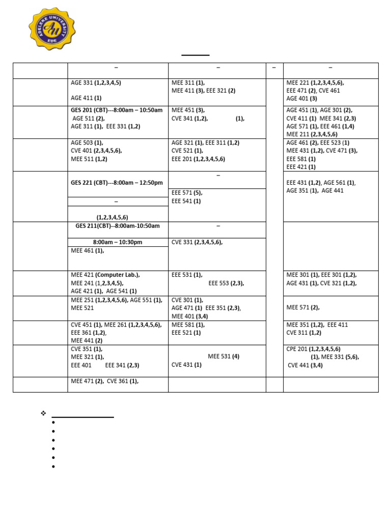 First Semester Exam Time Table 2023 - 2024-1 | PDF