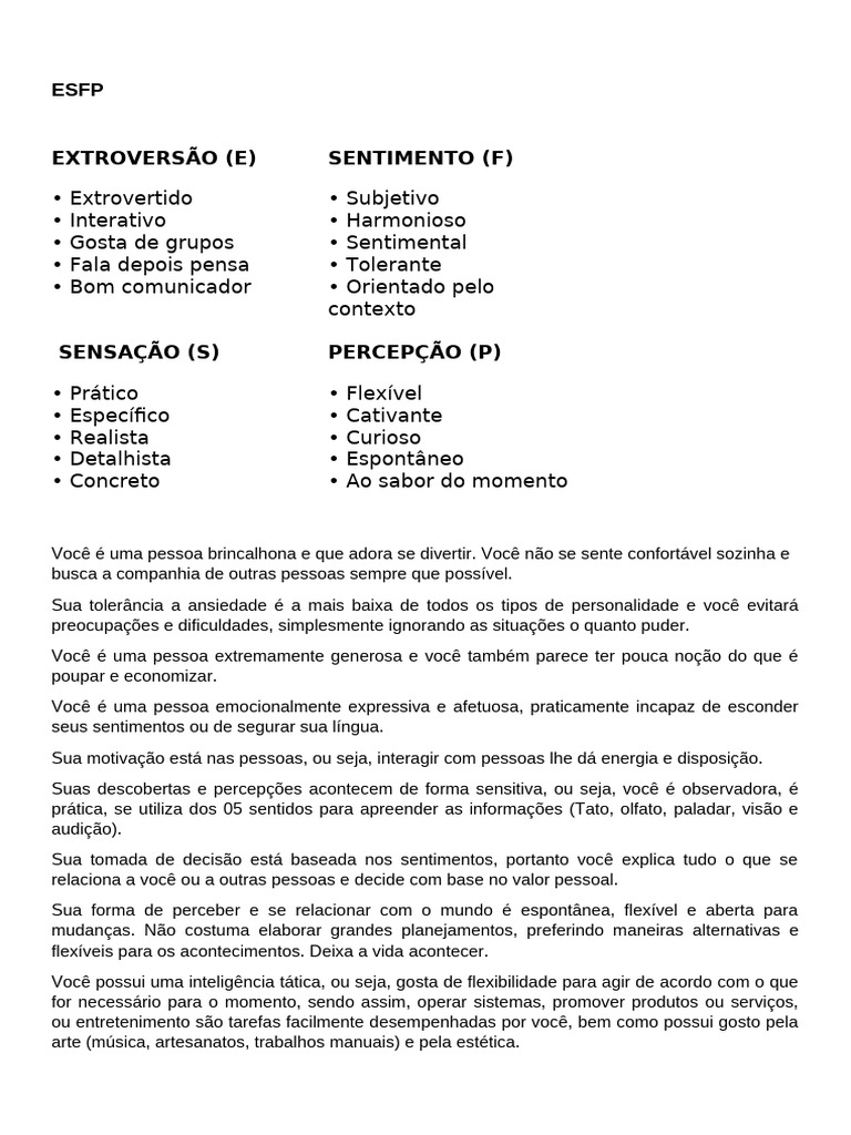 Devolutiva ESFP | PDF