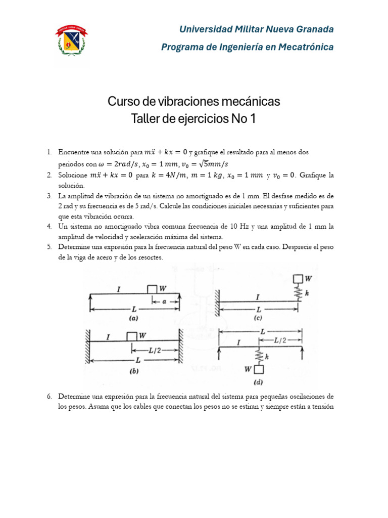 Ejercicios1 Vibraciones Sem 32024-2 | PDF
