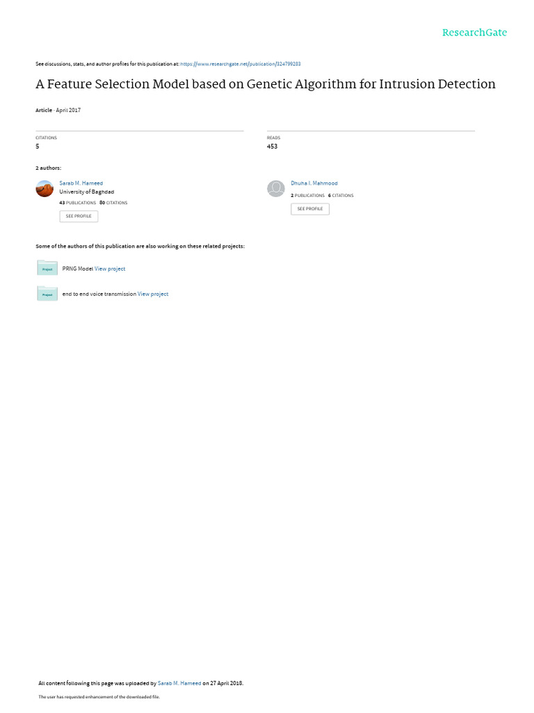 A Feature Selection Model Based On Genetic Algorithm For Intrusion ...
