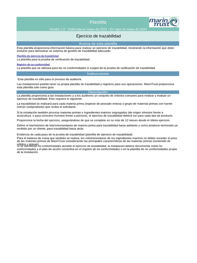 TEM - 009 MarinTrust V3 Factory Standard - Traceability Exercise ...