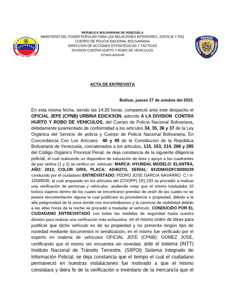 ACTA DE ENTREVISTA Elantra | PDF