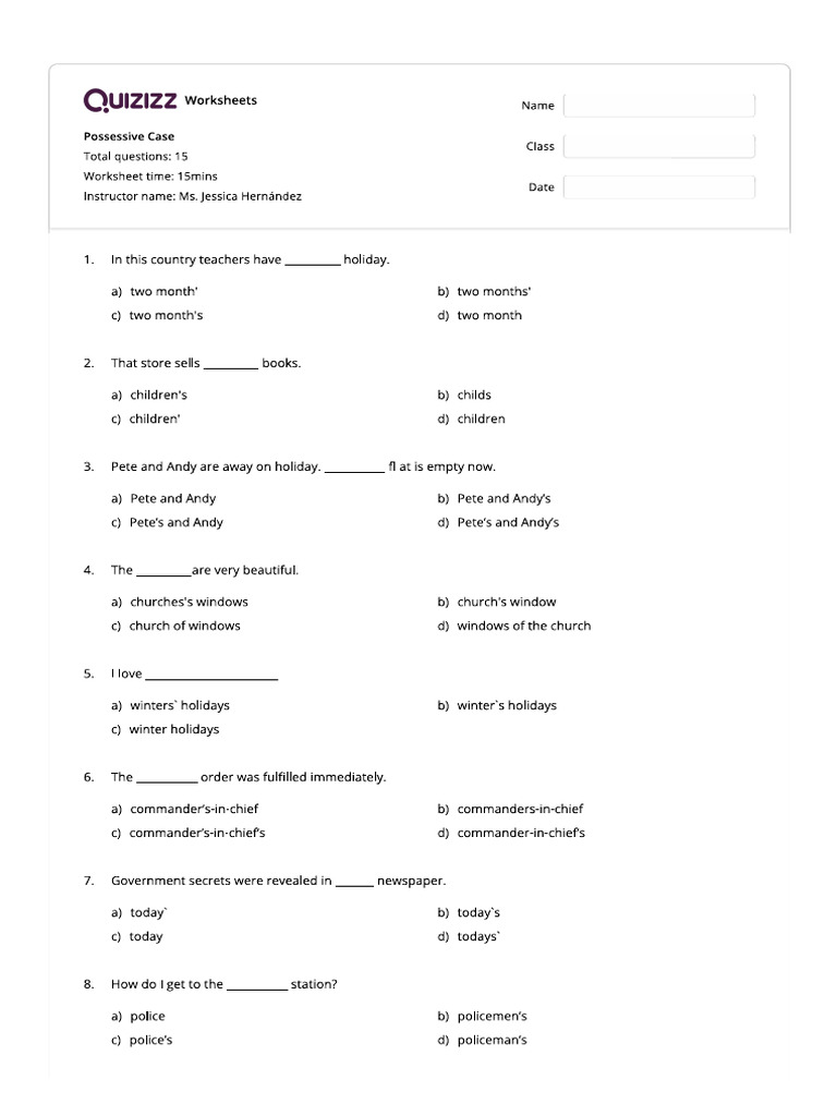 Possessive Practice | PDF