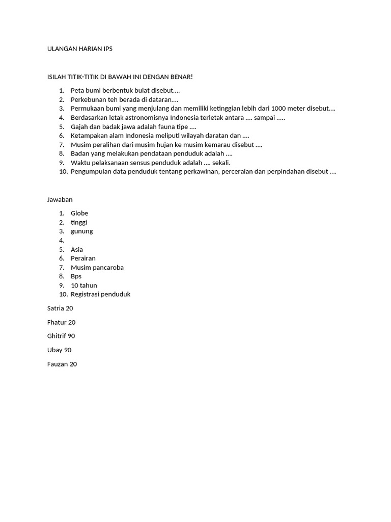 Ulangan Harian Ips Bab 1 | PDF