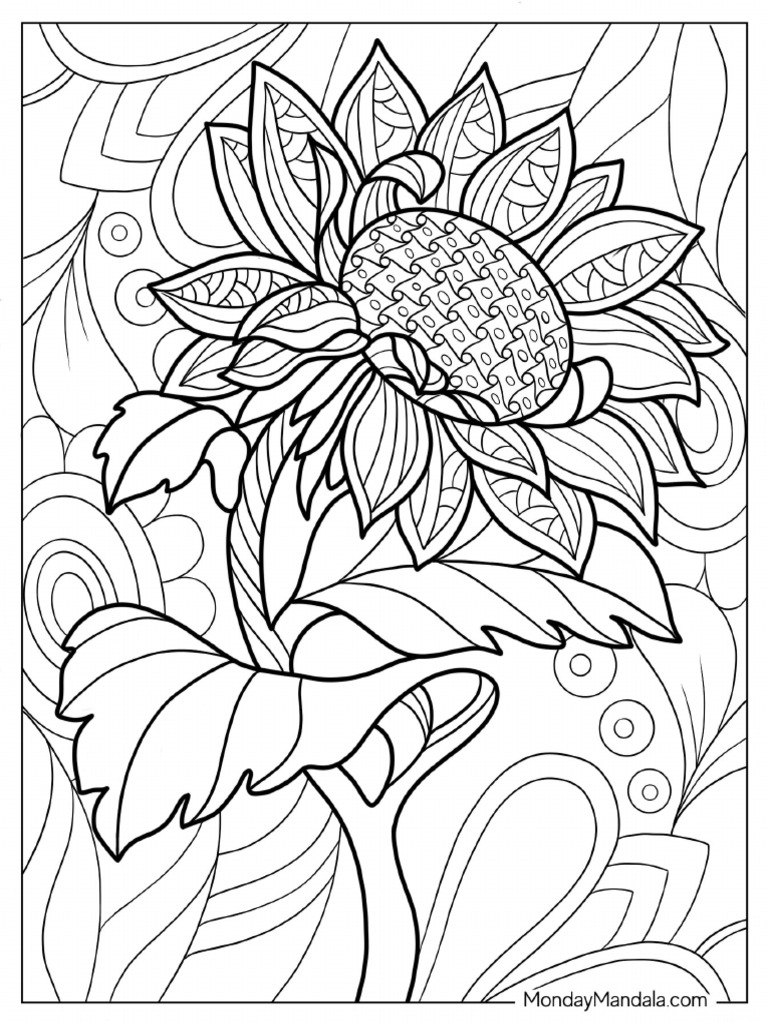 Detailed Sunflower Mandala Coloring Sheet | PDF