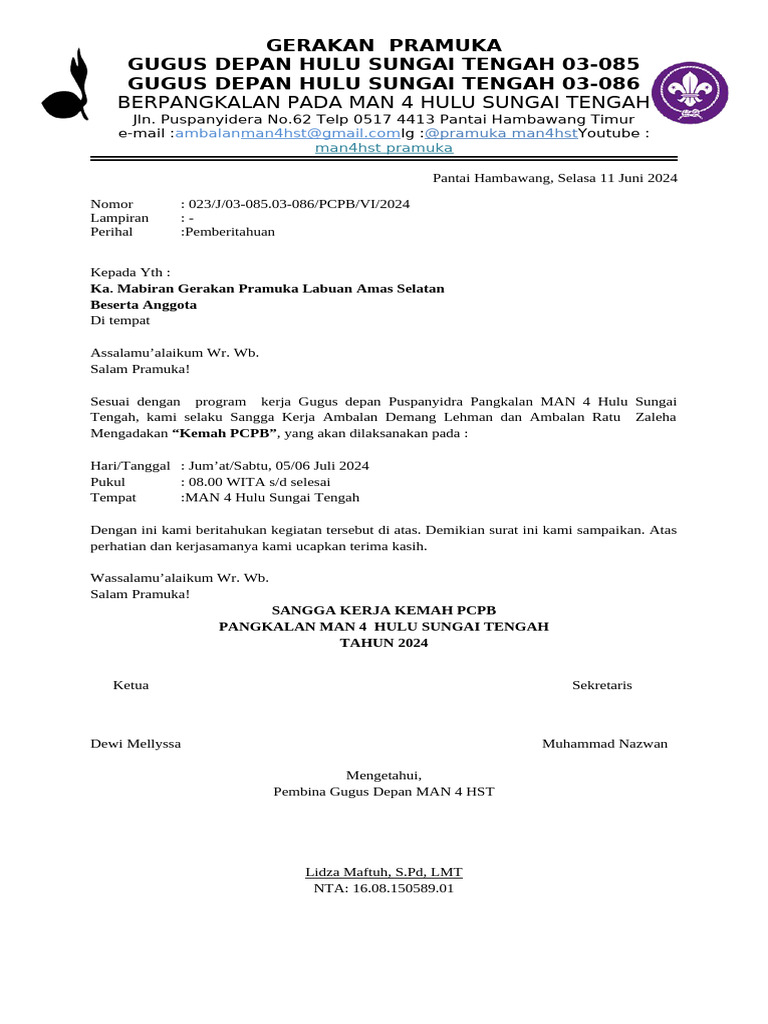 Surat Kemah PCPB Tahun 2024 | PDF