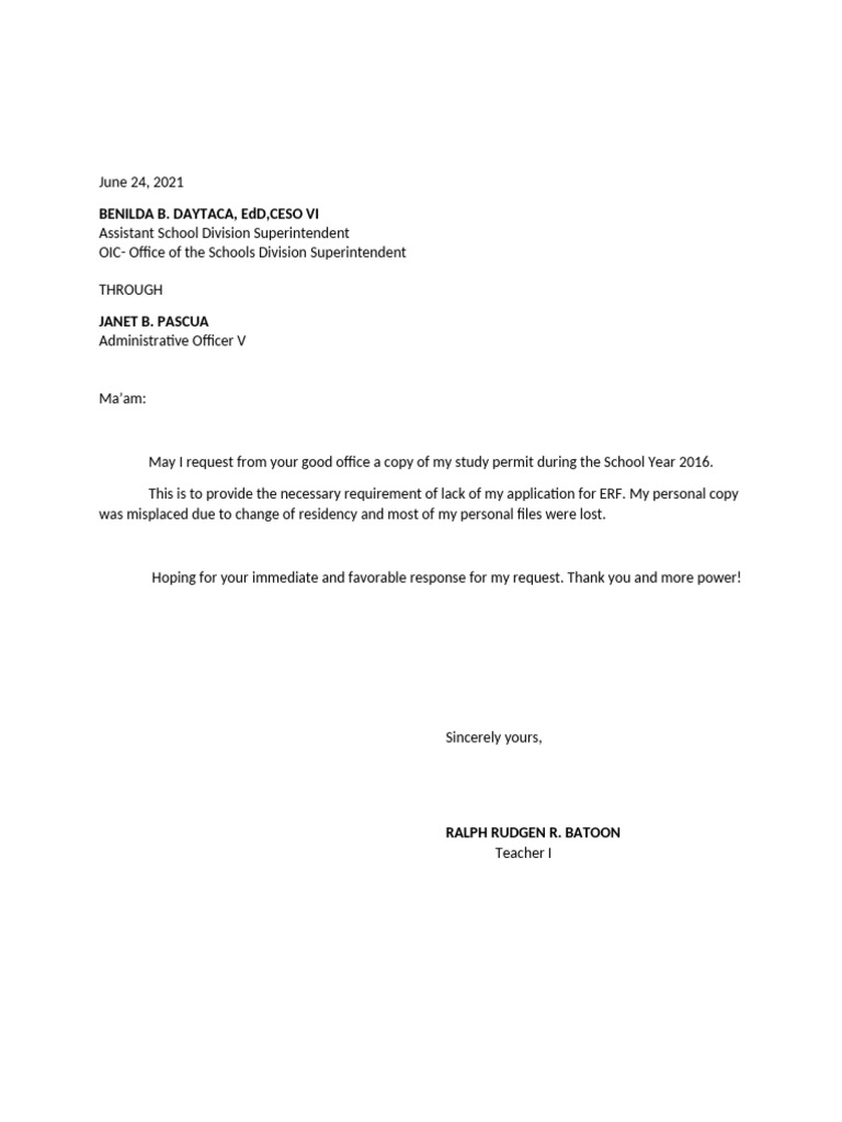 Request Letter Study Permit | PDF