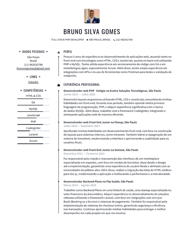 Bruno Silva Gomes - Full Stack PHP Developer | PDF