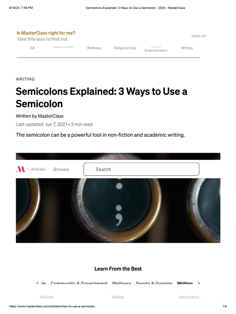 Semicolons Explained - 3 Ways To Use A Semicolon - 2024 - MasterClass | PDF