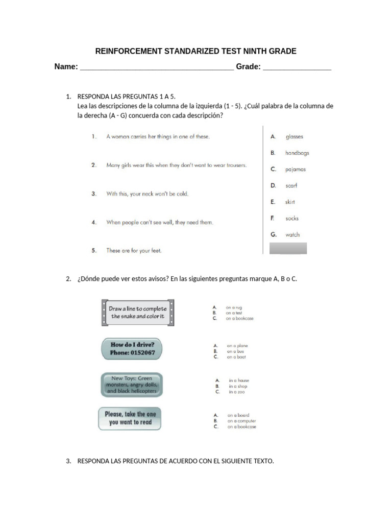 Reinforcement Standarized Test Ninth Grade 2 | PDF