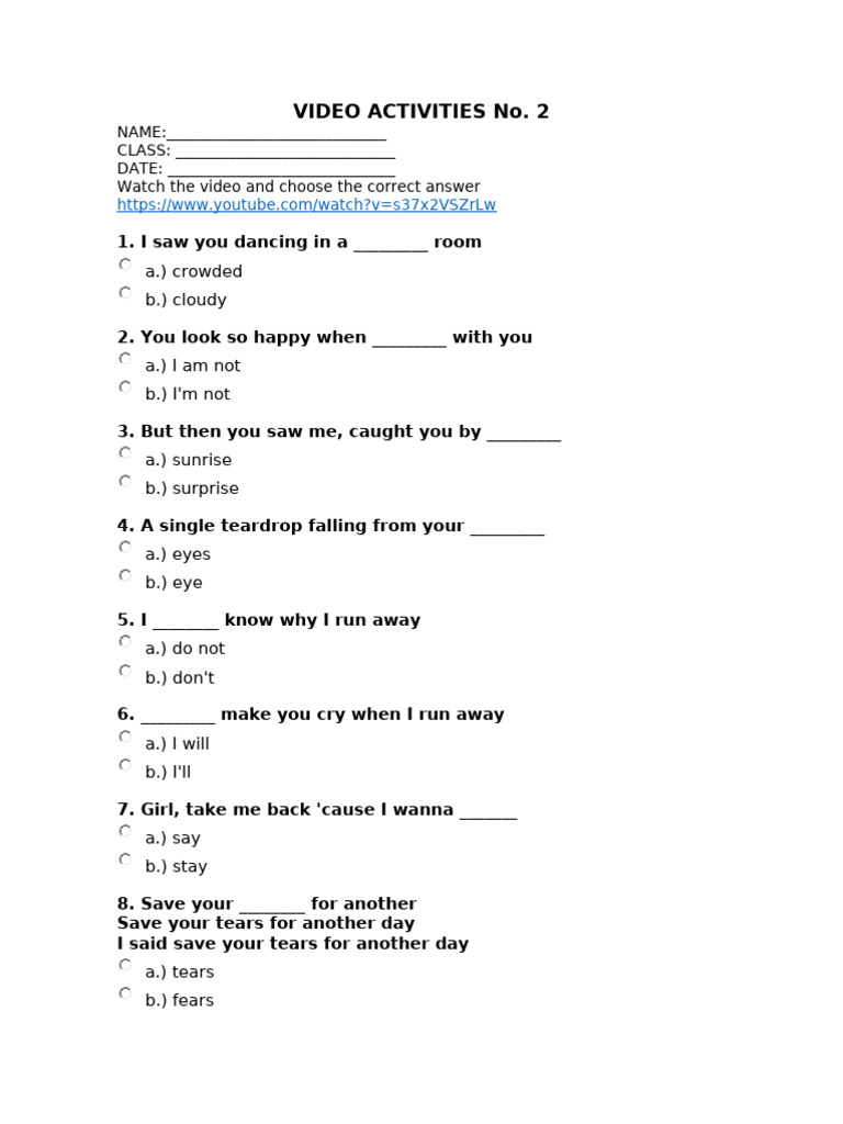 VIDEO ACTIVITIES No 2 | PDF
