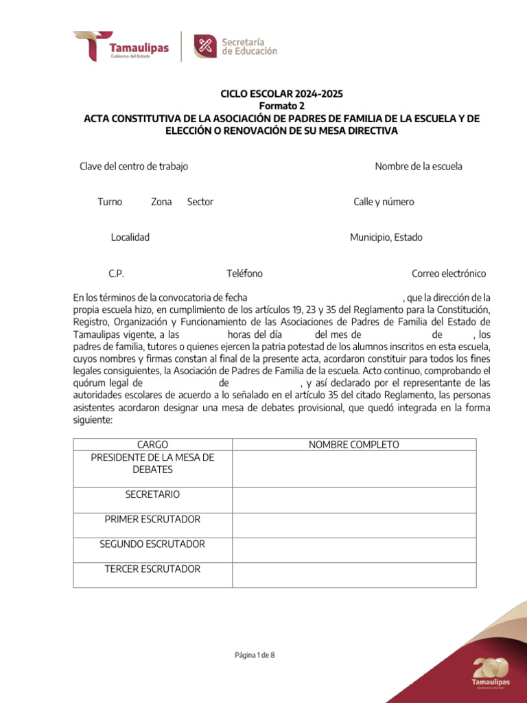 3 Formato - Acta Constitutiva Apf - 2024 2025 2 | PDF