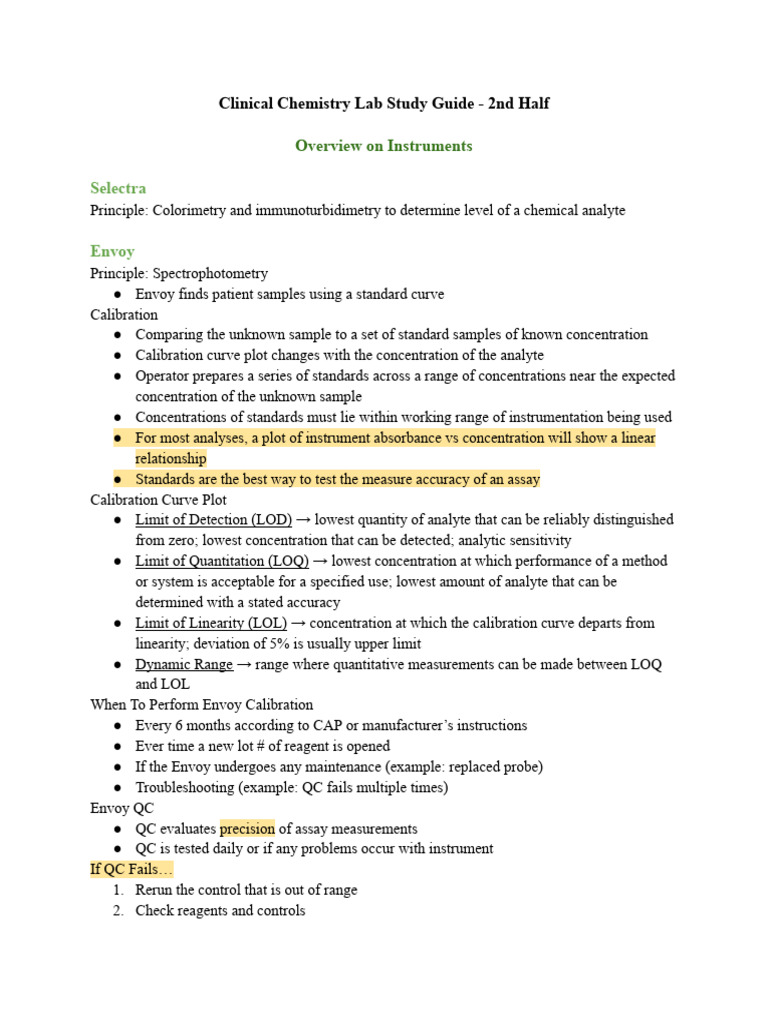 Clinical Chemistry Lab Study Guide | PDF