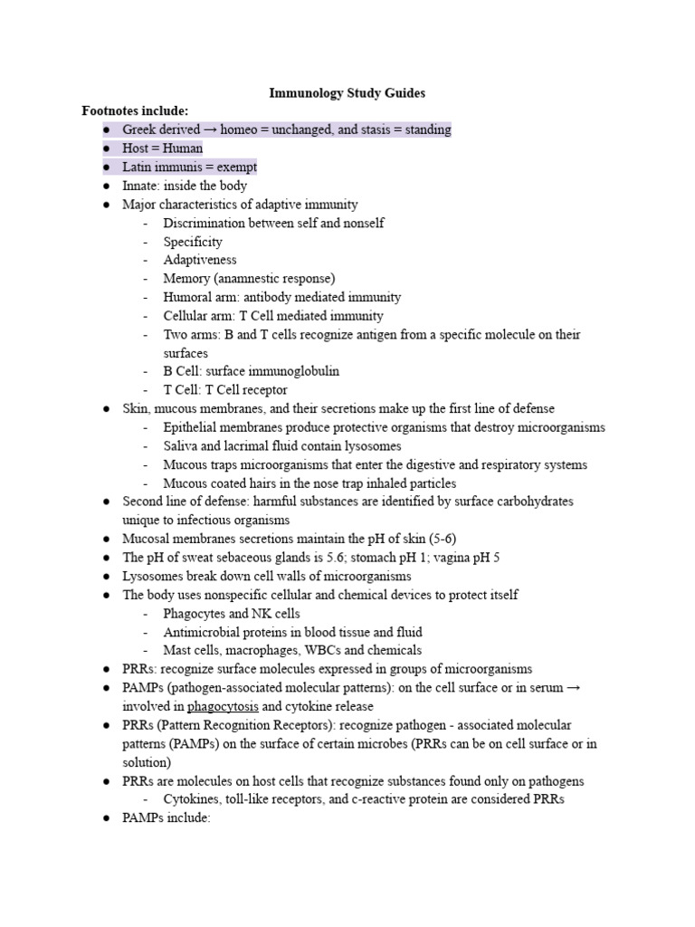 Immunology Exam Study Guides | PDF