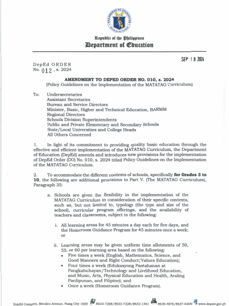 DO s2024 012 Ammendment to MAtatag | PDF