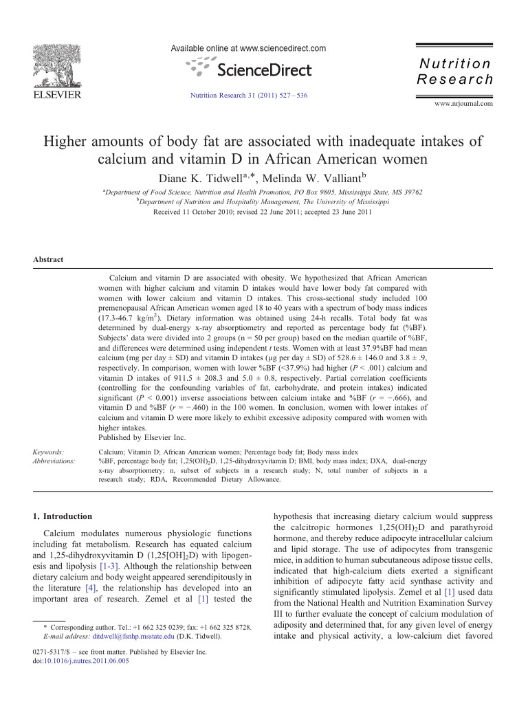 2011higher Amounts of Body Fat Are Associated With Inadequate Intakes ...