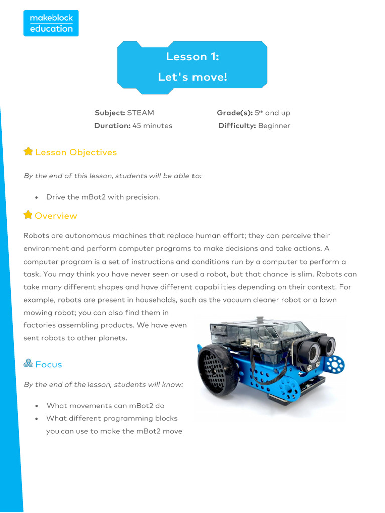 Mbot 2 lesson 1 | PDF