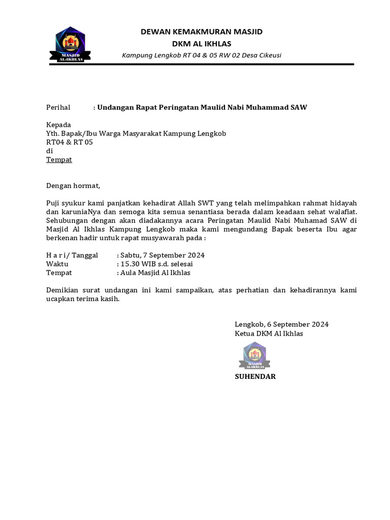 Undangan Rapat Muludan 2024 | PDF