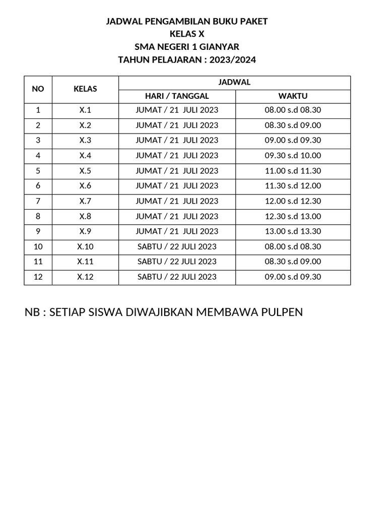 Jadwal Pengambilan Buku | PDF