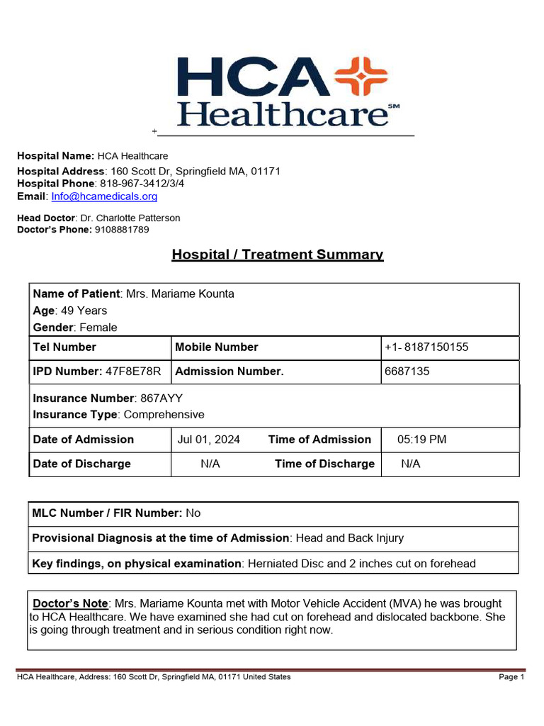Mariame Kounta Medical Letter | PDF