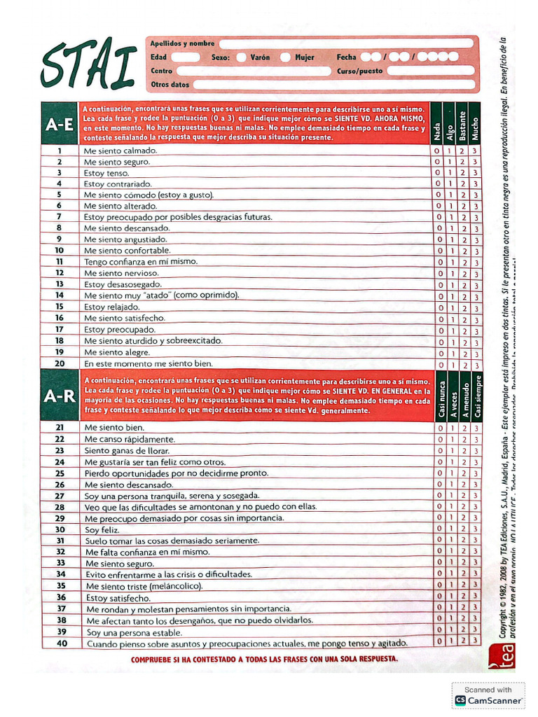 Stai y Escala Apreciacion Al Estres | PDF
