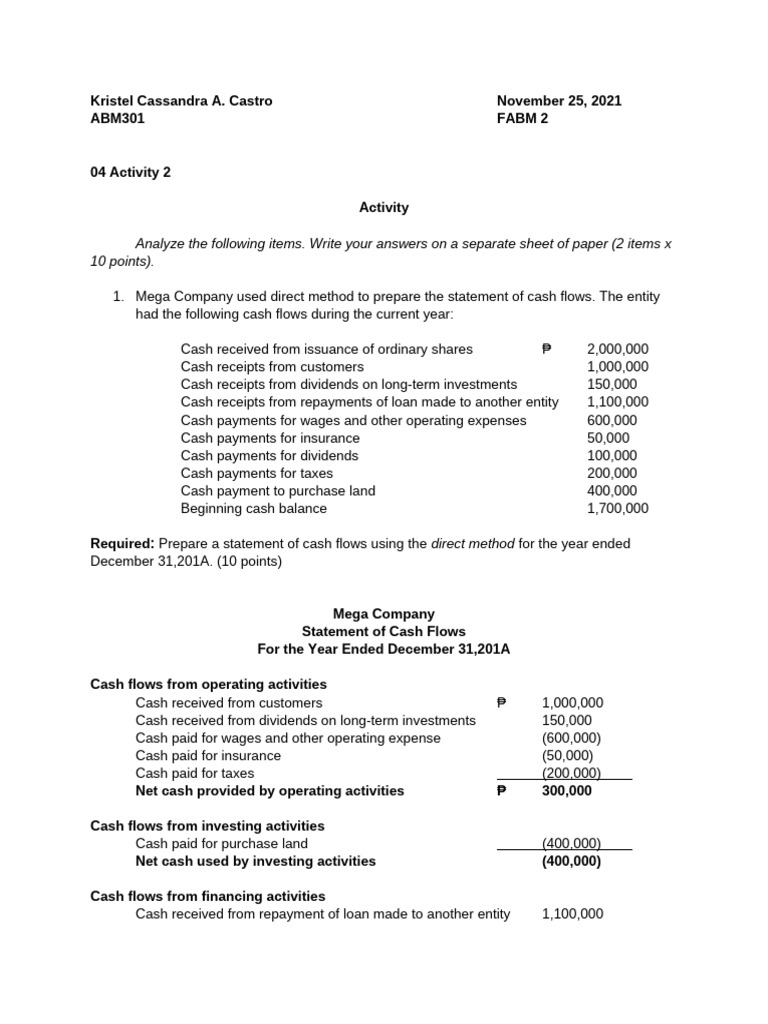Castro Abm301 04 Activity 2 Direct And Indirect Method Scf Elms Revised
