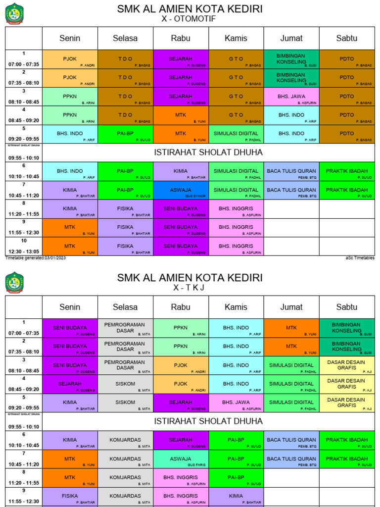 Revisi 3. Jadwal Siswa SMT Genap 22-23 | PDF