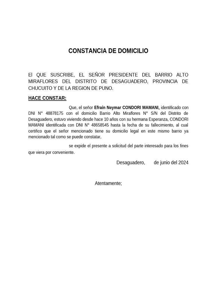 Constancia de Domicilio | PDF