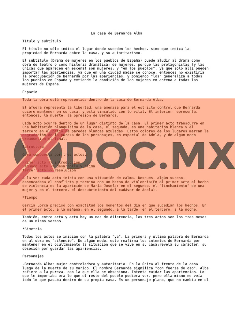 Xdoc - MX La Casa de Bernarda Alba Titulo y Subtitulo El Titulo No Solo Ten Sai | PDF