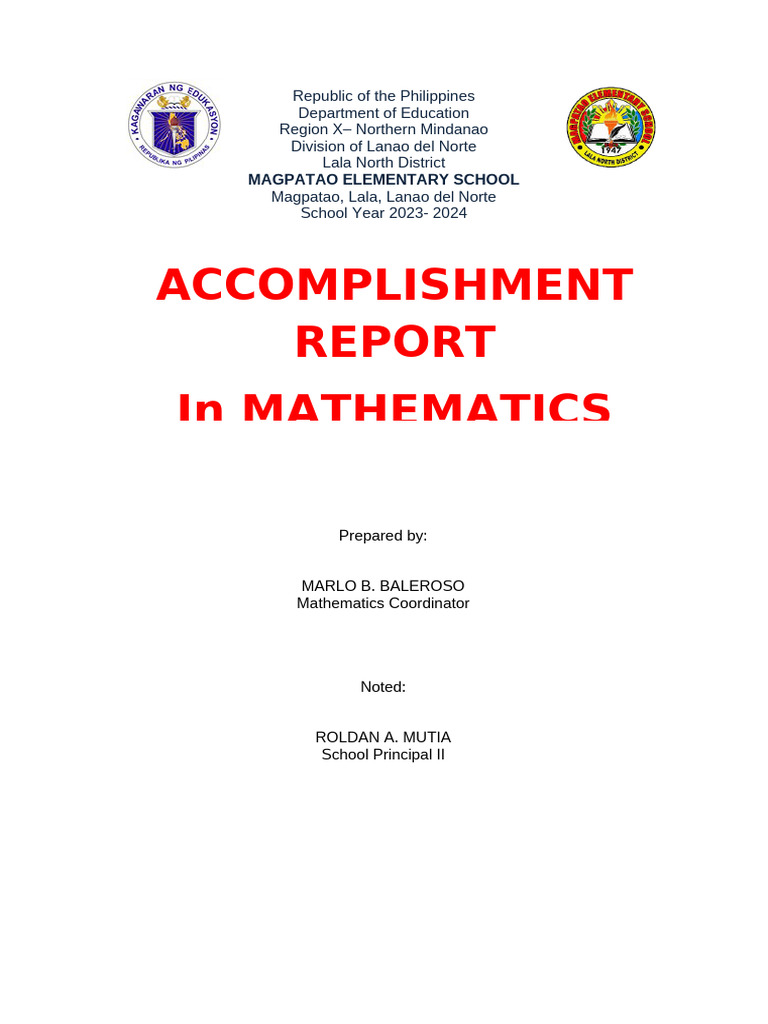 ACCOMPLISHMENT REPORT IN MATHEMATICS | PDF