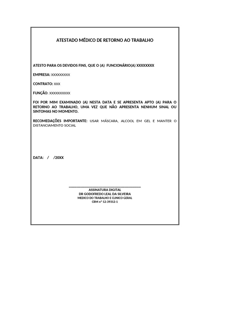 Modelo de Atestado de Retorno Ao Trabalho | PDF
