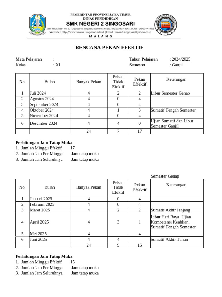 Rencana Pekan Efektif (Rpe) | PDF