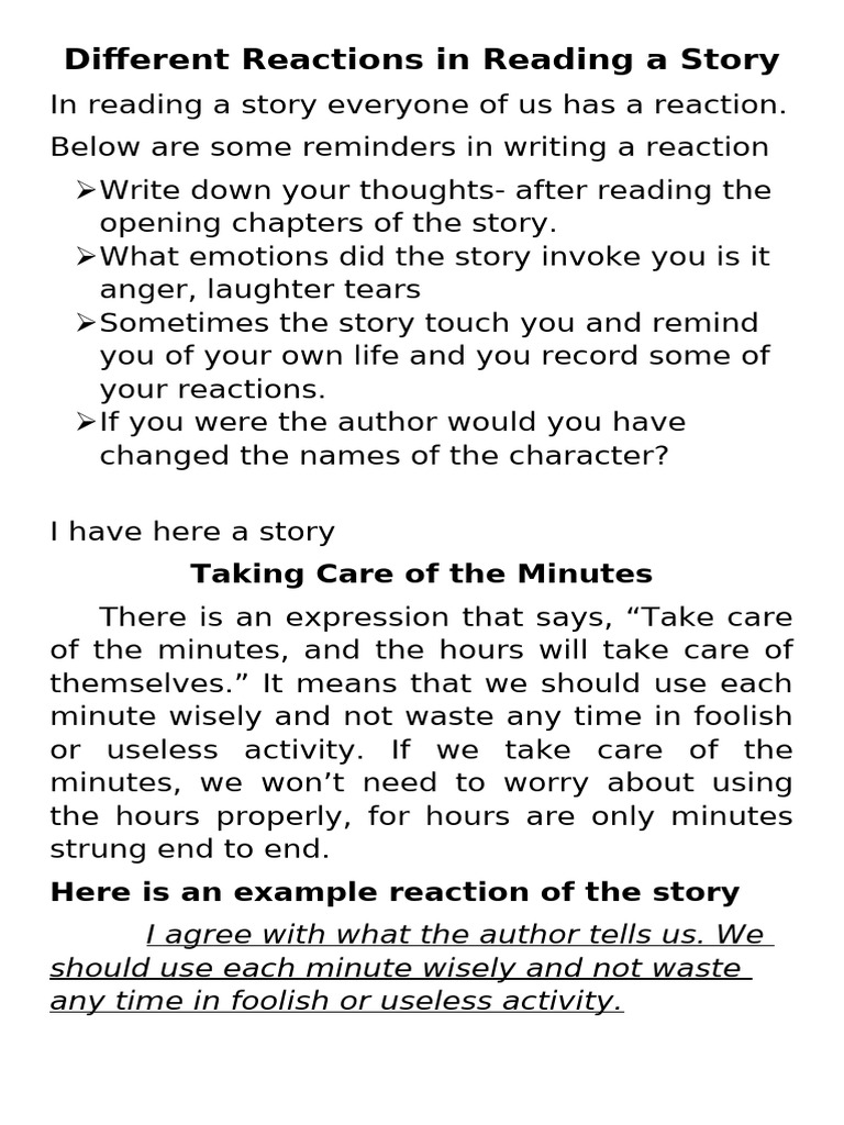 Different Reactions in Reading A Story | PDF | Games & Activities ...