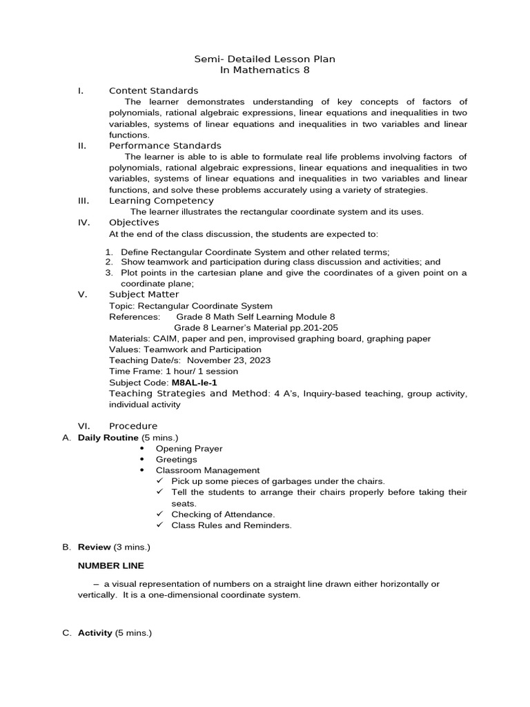 rectangular coordinate system lesson plan | PDF