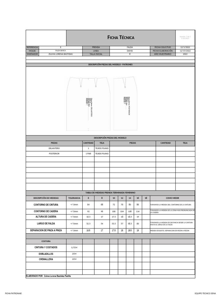 Ficha Técnica Falda Básica Dama | PDF | Ropa | Moda