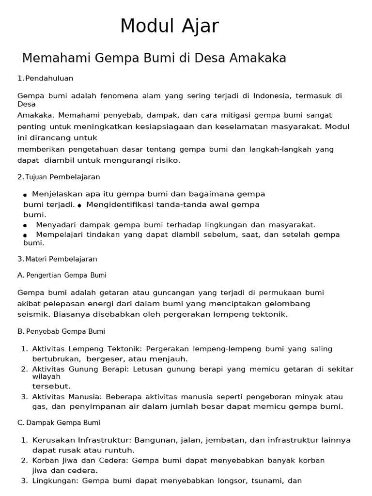 Modul Ajar Memahami Gempa Bumi Di Desa Amakaka | PDF