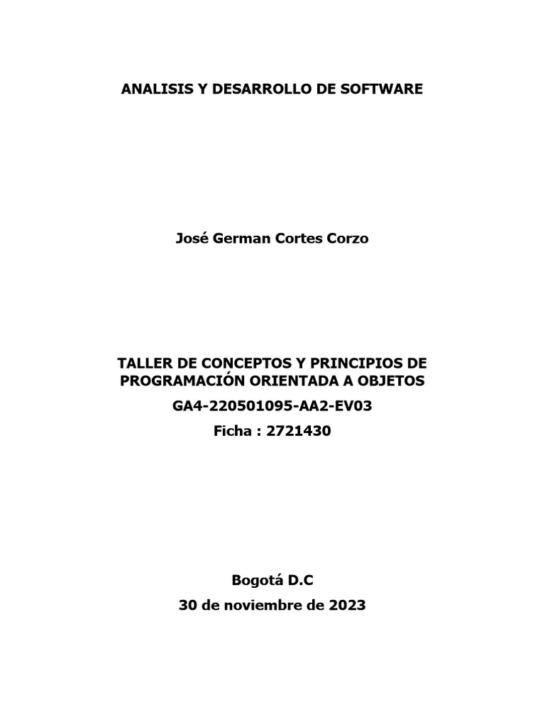 Taller de Conceptos y Principios de Programación Orientada A Objetos | PDF