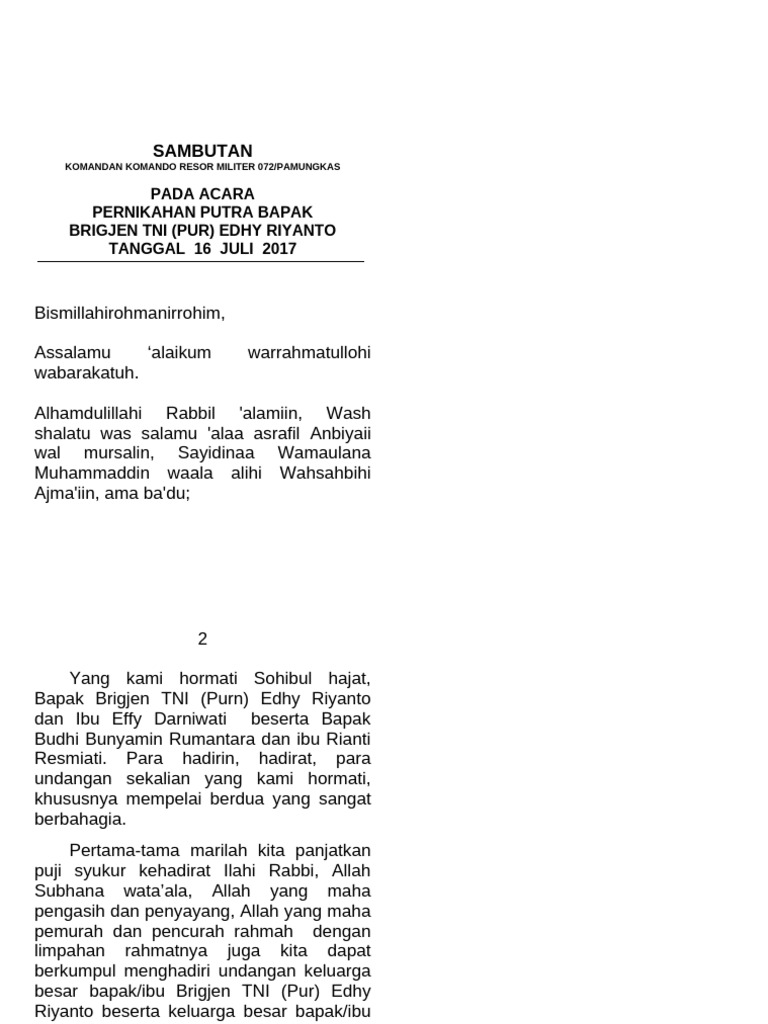 SAMBUTAN ACARA PERNIKAHAN REVISI | PDF