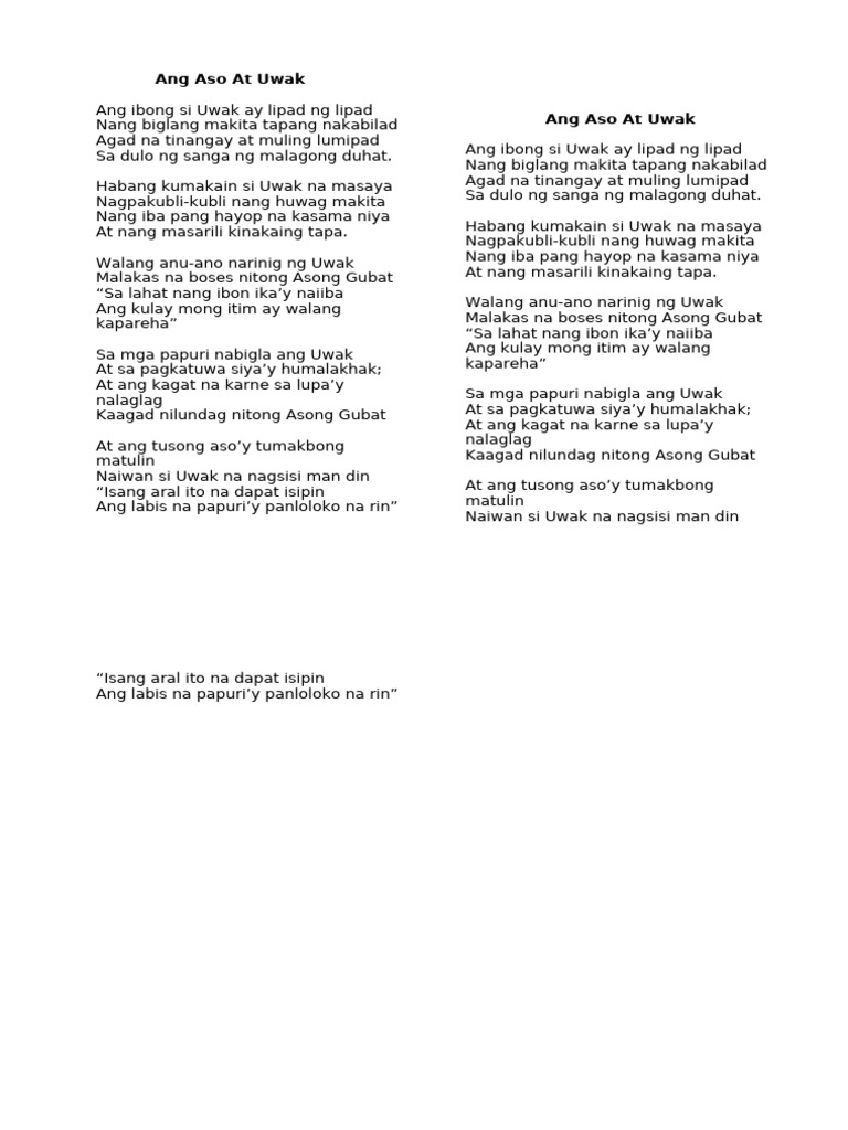 Ang Aso at Uwak | PDF