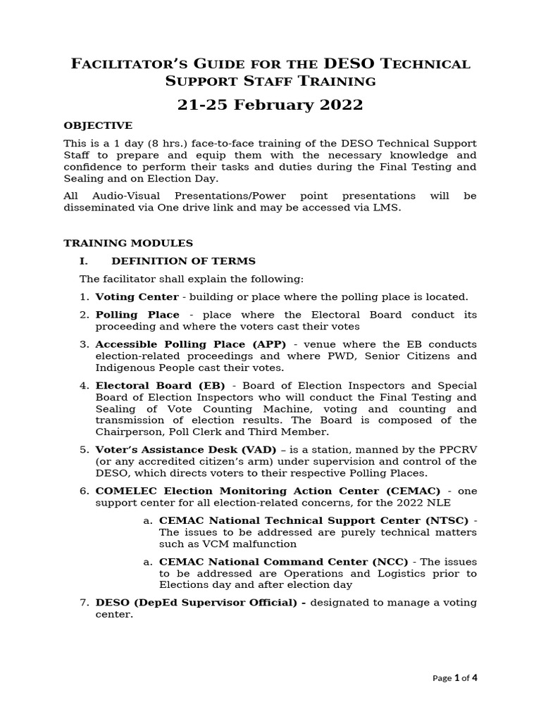 Deso TSS Training Facilitator's Guide | PDF