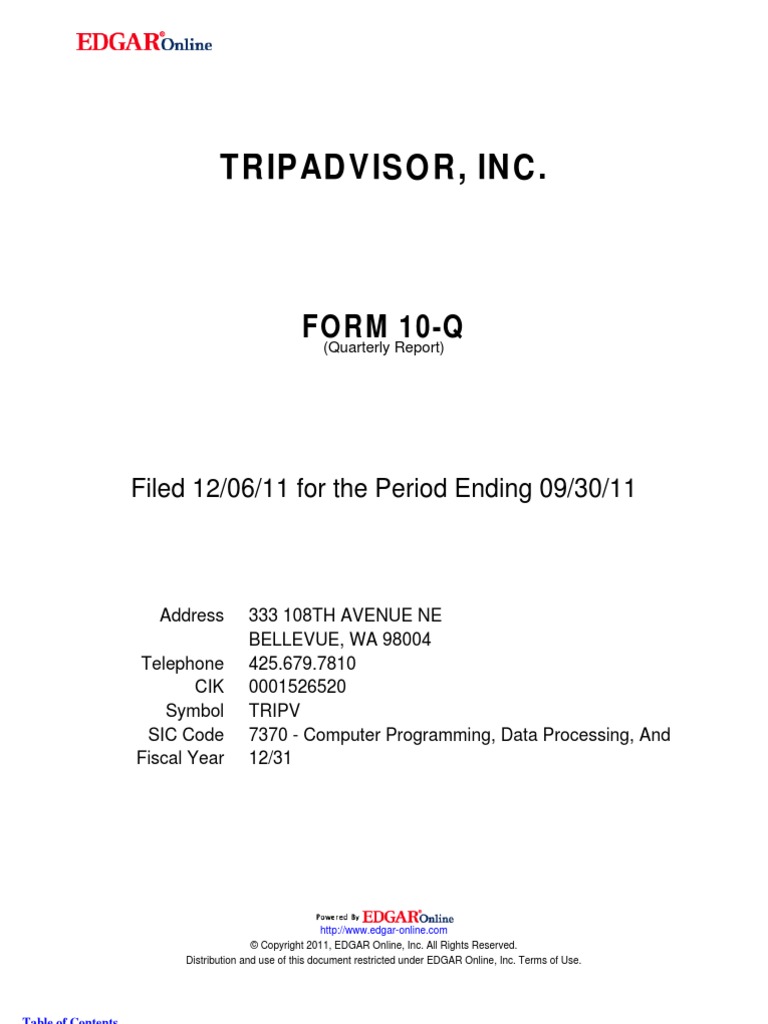 Tripadvisor, Inc.: FORM 10-Q | PDF | Sarbanes–Oxley Act | Financial ...
