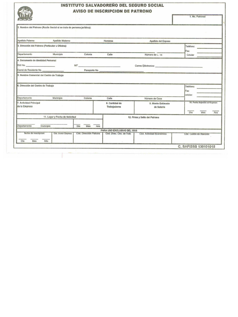 Formulario de Inscripcion Al ISSS | PDF