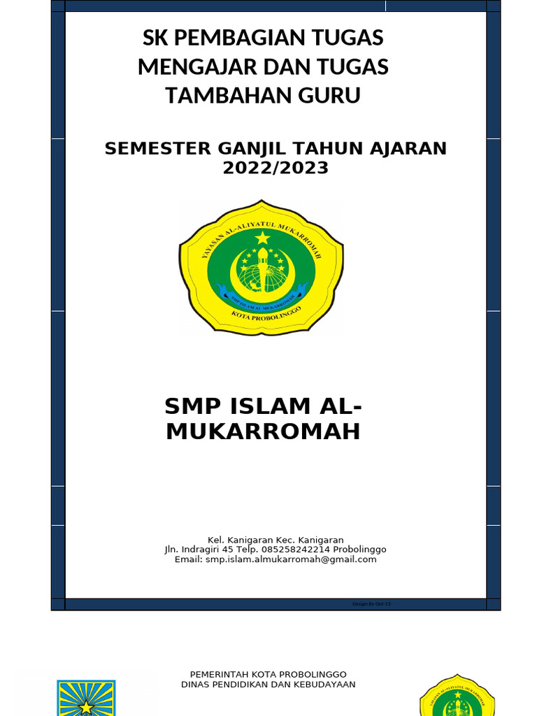 SK Pembagian Tugas Mengajar Ganjil 2022-2023 | PDF
