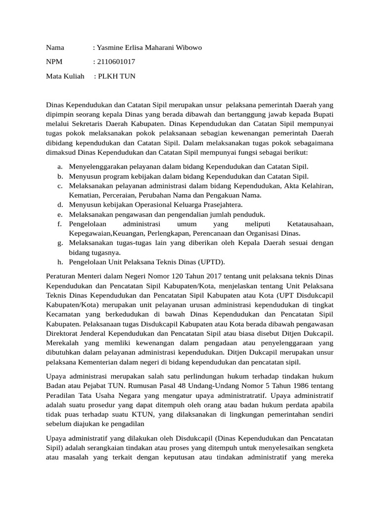 Yasmine Erlisa MW - 2110601017 - Tugas 1 PLKH TUN | PDF